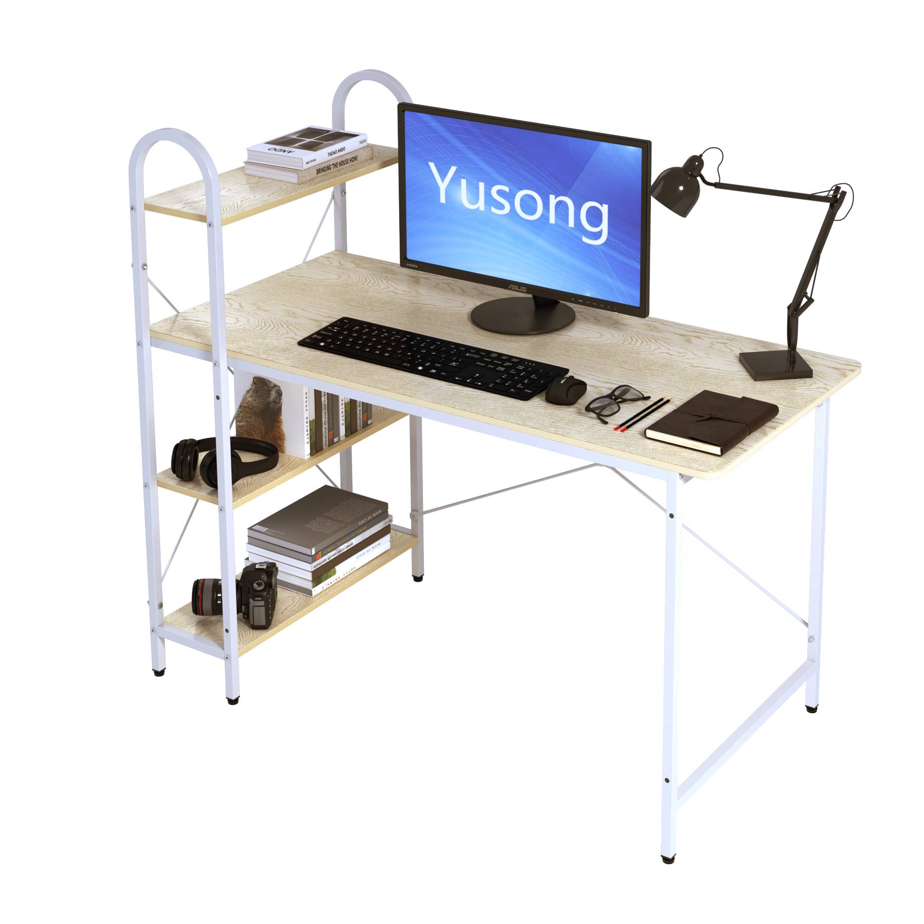 Yusong TV Stand, Entertainment Center Gaming TV Table with Outlets, White