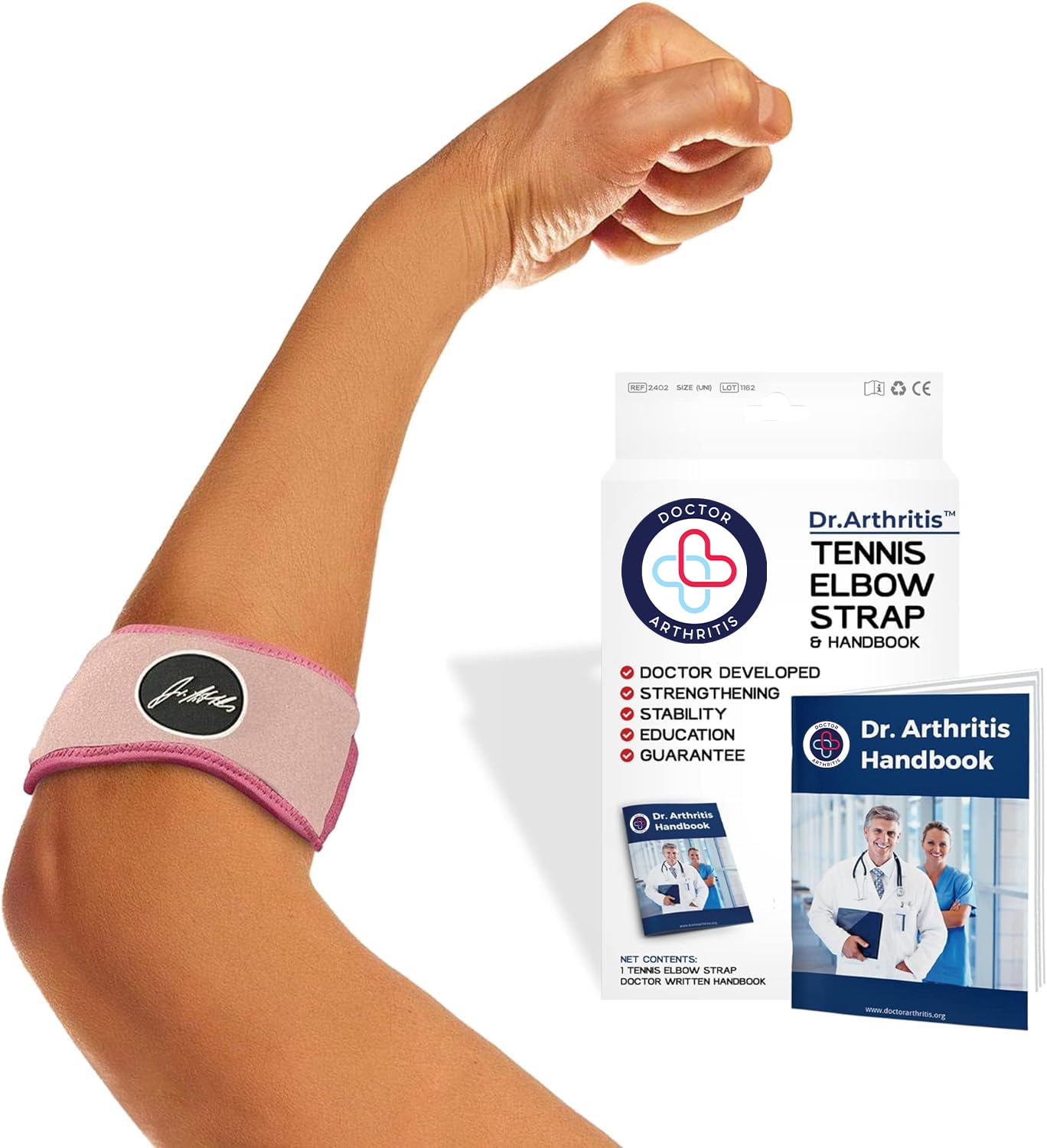 Tennis Elbow Brace & Adjustable Arm Band Support for Pain Relief for Tendonitis, Golfers Elbow Strap for Men and Women - Comfy Removable Arm Wrap for Daily Wear, Gym, Sports (Single, Pink)