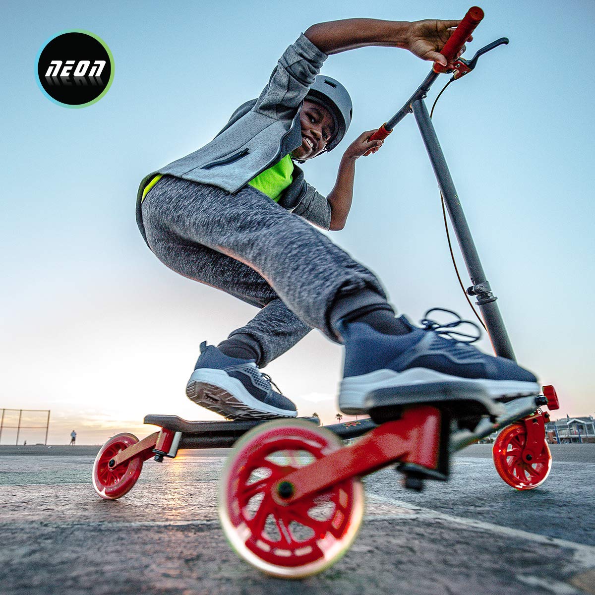 Yvolution Neon Fliker DLX Scooter Self Propelling LED Wiggle Scooter Foldable Drifting Scooter with Light Up Wheels for Kids Age 7+