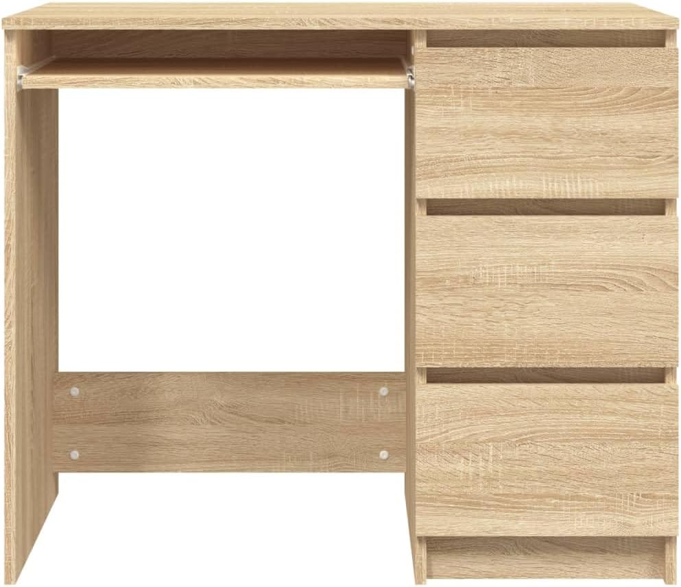 vidaXL Compact Desk with Built-in Storage Drawers– Sonoma Oak Finish Engineered Wood – Scandinavian Style - Perfect for Home Office or Study Room (35.4"x17.7"x29.9")