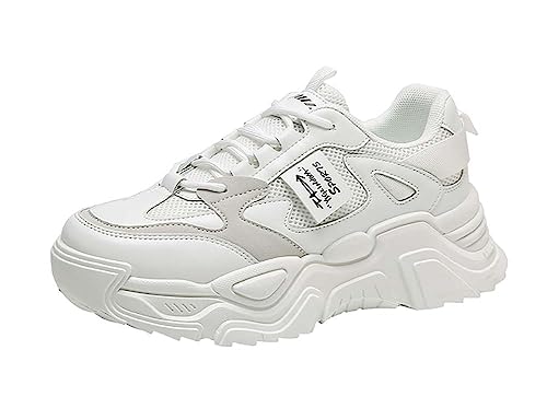 YYSPR Women’s Chunky Platform Sneakers Casual Comfortable Breathable Non Slip Mesh Walking Shoes White 7 US