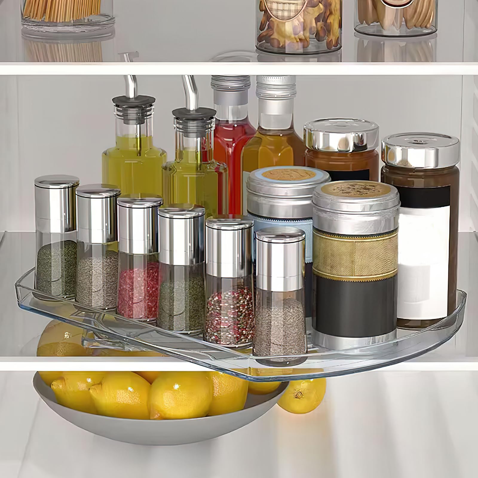 YZHDUXIU 2-Tiers 360 Rotating Lazy Susan Turntable Organizer for Refrigerator, Rectangular Transparent Fridge Organizers and Storage, Large Capacity Lazy Susans for Refrigerator Cabinet, Countertop