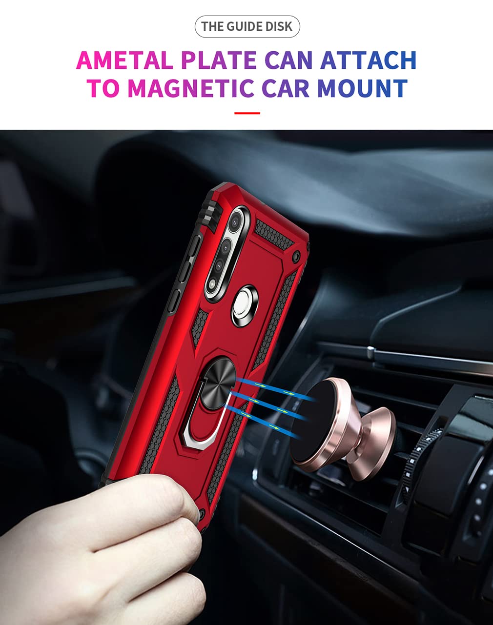YZOK Compatible with Moto G Fast case,with HD Screen Protector,[Military Grade] Ring Car Mount Kickstand Hybrid Hard PC Soft TPU Shockproof Protective Case for Motorola Moto G Fast (Red)