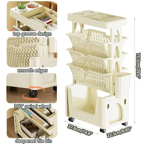 Storage Rolling Cart, 5 Tiers Moving Cart, Foldable Utility Cart, Multifunctional Rolling Drawer Cart, Removable Rolling Storage Trolley with Wheels, Mobile Storage Organizer, Storage Cart for Books