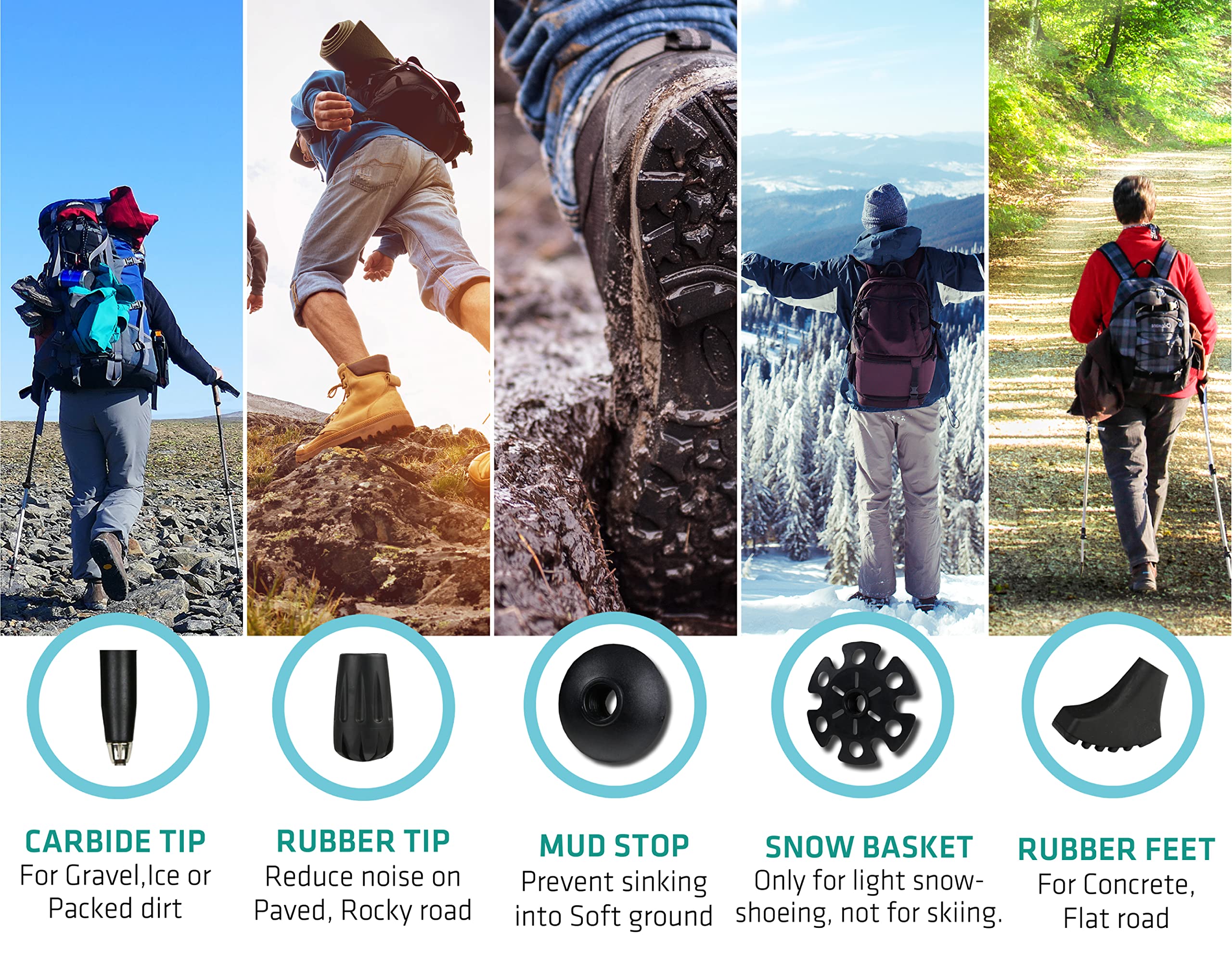 TREKOLOGY Trek-Z (Blue 100-120cm) Trekking Hiking Poles / 6 pc Replacement Rubber Tips - Collapsible Folding Walking Sticks,Adjustable Quick Flip-Lock, Foldable Trekking Poles for Hiking.