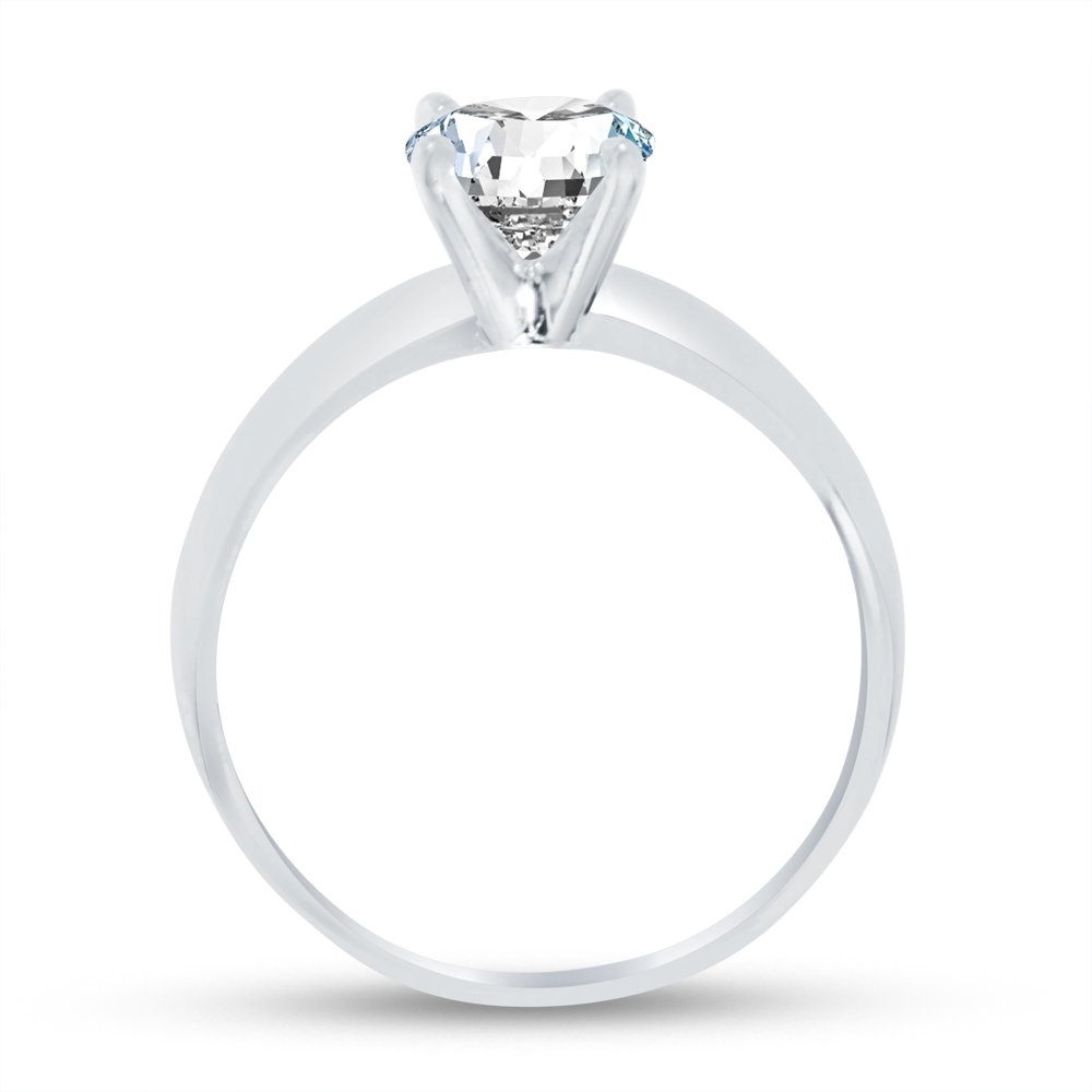 Size - 5.5 - Solid 14k White Gold Round Cut Plain Traditional Knife Edge Bridal Engagement Ring & Wedding Band CZ Cubic Zirconia 1.0ct.