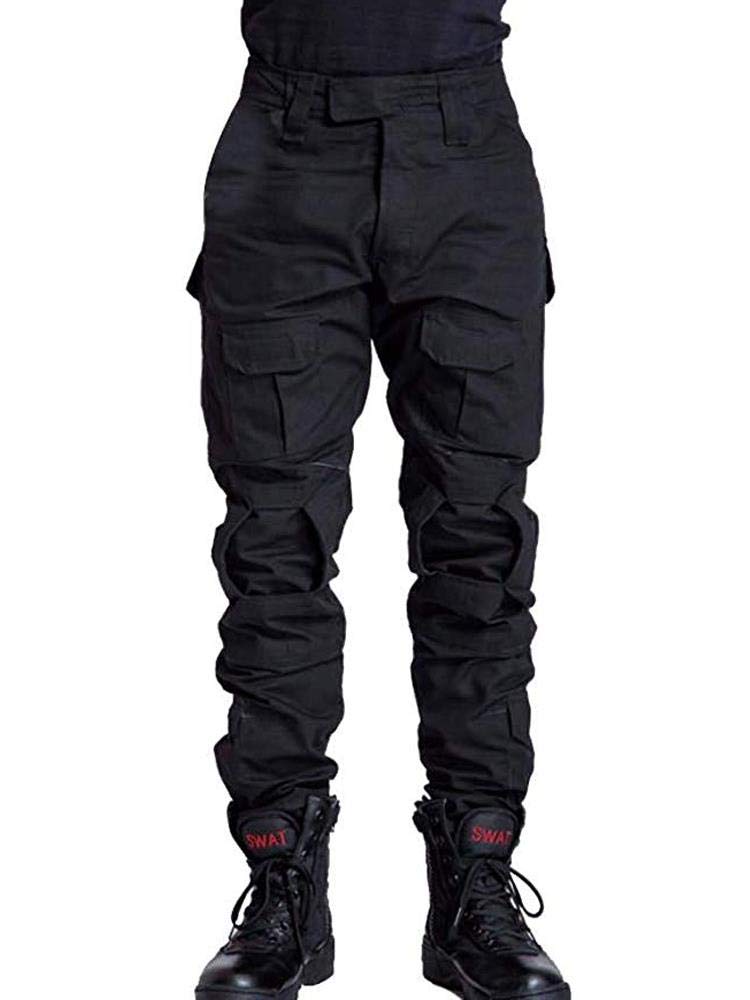 TRGPSG Men's Hiking Pants, Ripstop Camo Cargo Pants, Multi-Pocket Casual Work Pants WG3F Black 32
