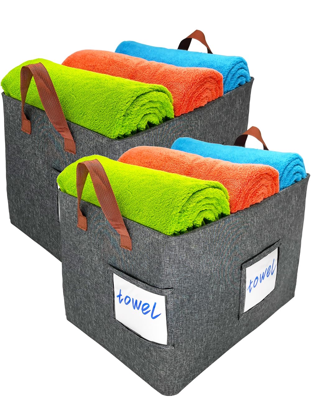 zebricolo 2-Pack | storage baskets for shelves | 16.6"| large storage baskets |2 with Double Label | closet baskets and bins for shelves | Big and deepl | rectangle storage basket |Grey