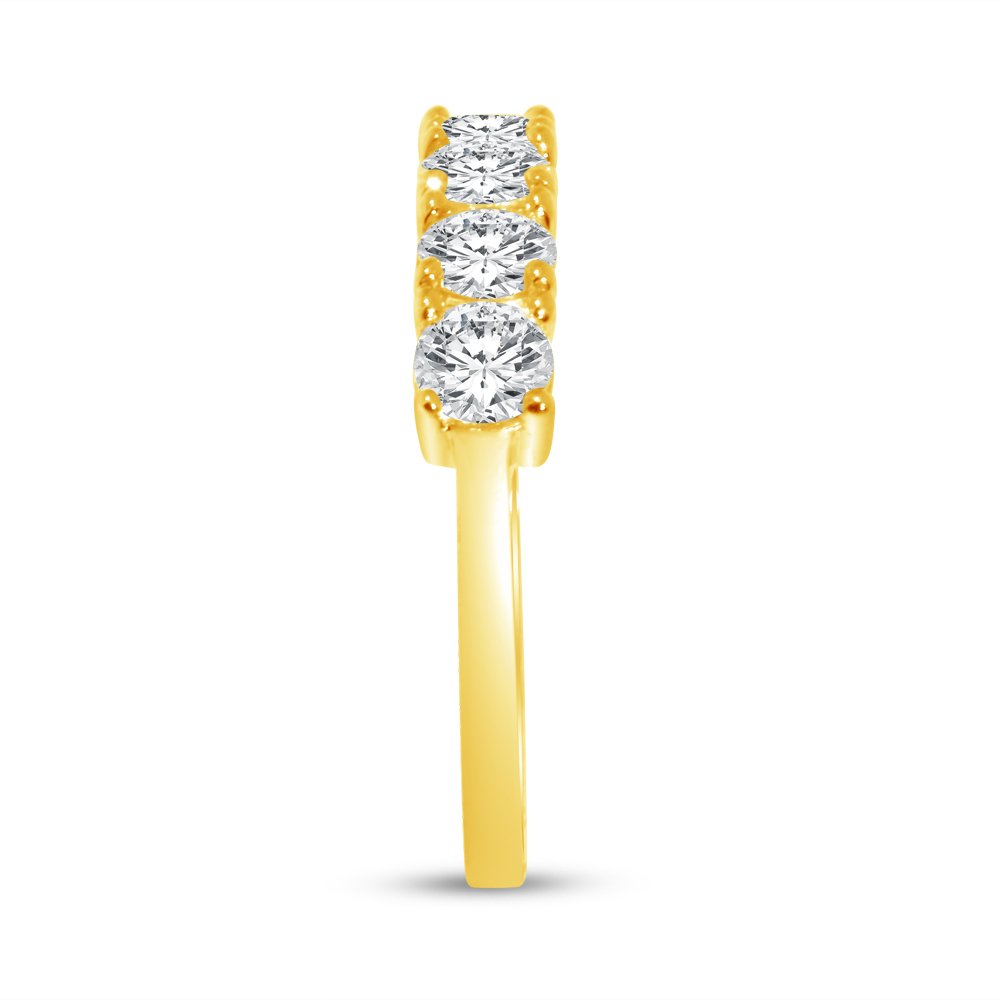 Size - 8.5 - Solid 14k Yellow Gold 3.5mm Round Cut Five Stone Prong Set Anniversary Ring Wedding Band CZ Cubic Zirconia 3/4 cttw.