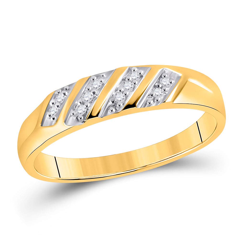 Sizes - L = 8, M = 11 - 10K Yellow Two Tone Gold Round Diamond Halo Circle Trio Three Ring Set - Matching His and Hers Engagement Ring & Wedding Bands - Prong Set Solitaire Center Setting Shape with Channel Set Side Stones (.28 cttw.) - Please use drop do
