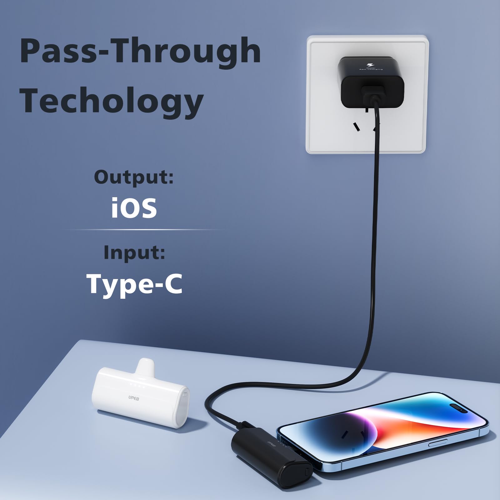 UPEB 2 Packs Portable Phone Charger iPhone 5000mAh with Built in Cable, MFi Certified Mini Power Bank Cordless External Battery Pack Charger for All iPhone Series 14/13/12/11/XR/X/SE/8/7/6 Pro Max