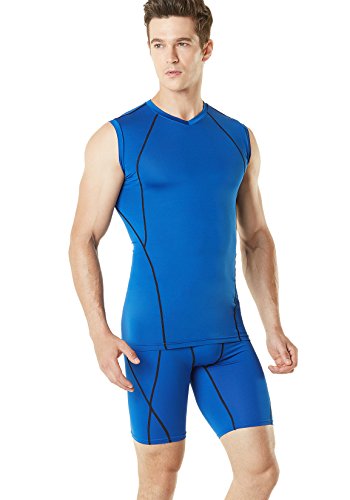 TSLA Men's V Neck Sleeveless Workout Shirts, Dry Fit Running Compression Cutoff Shirts, Athletic Training Tank Top, V Neck Top Navy, X-Small