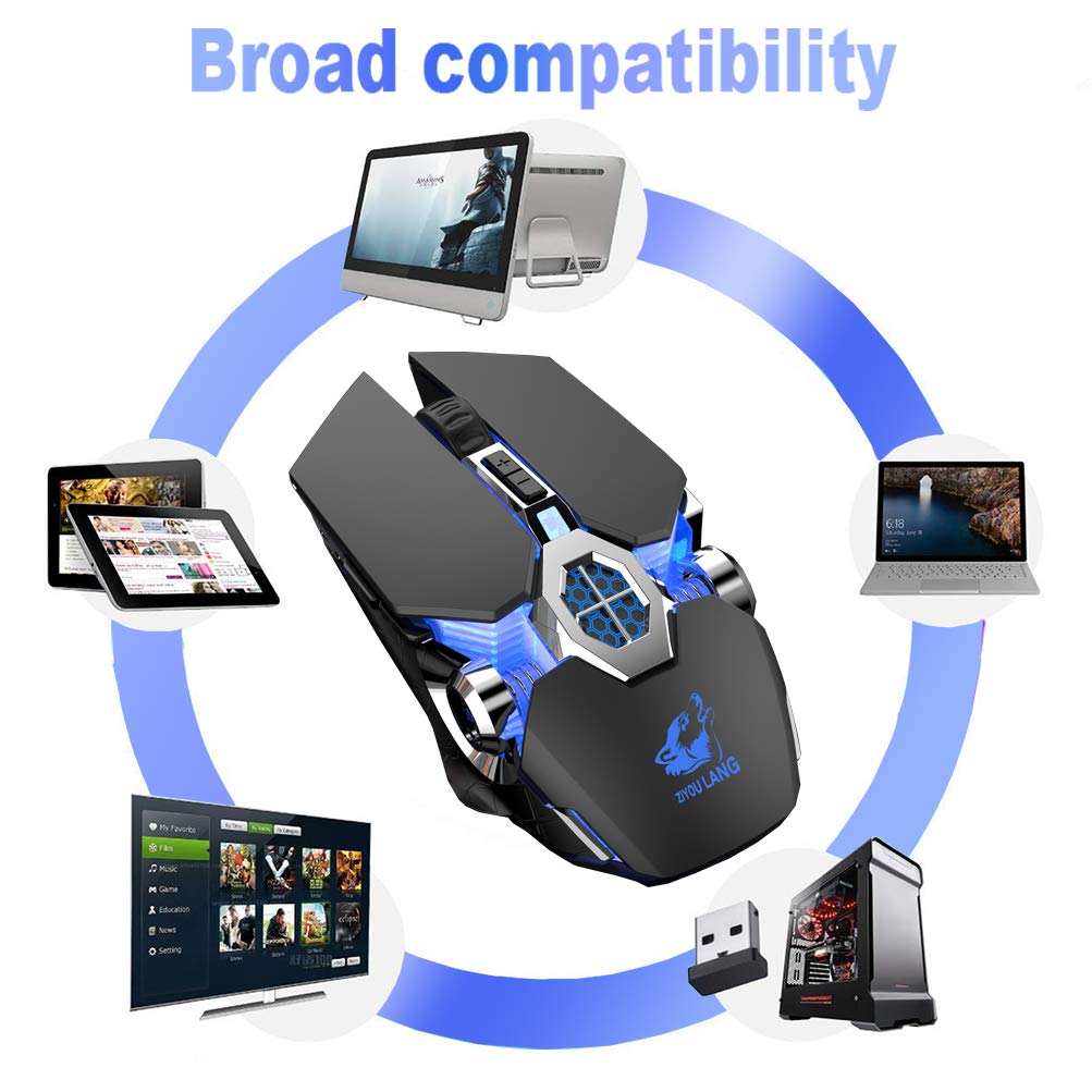 Wireless Gaming Mouse Rechargeable,RGB Multi-Colour Backlit Game Mice with 7 Buttons Computer Accessories,2.4G Silent Optical,3 Adjustable DPI Game Mouse Power Saving Mode for Laptop/PC/Notebook