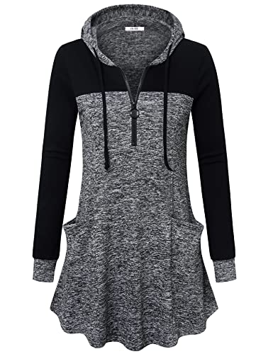 Vivilli Women's Thin Tunic Hoodies Long Sleeve Zip Up Sweatshirts Pullover Blouse Tops (Multi Black, XXX-Large)