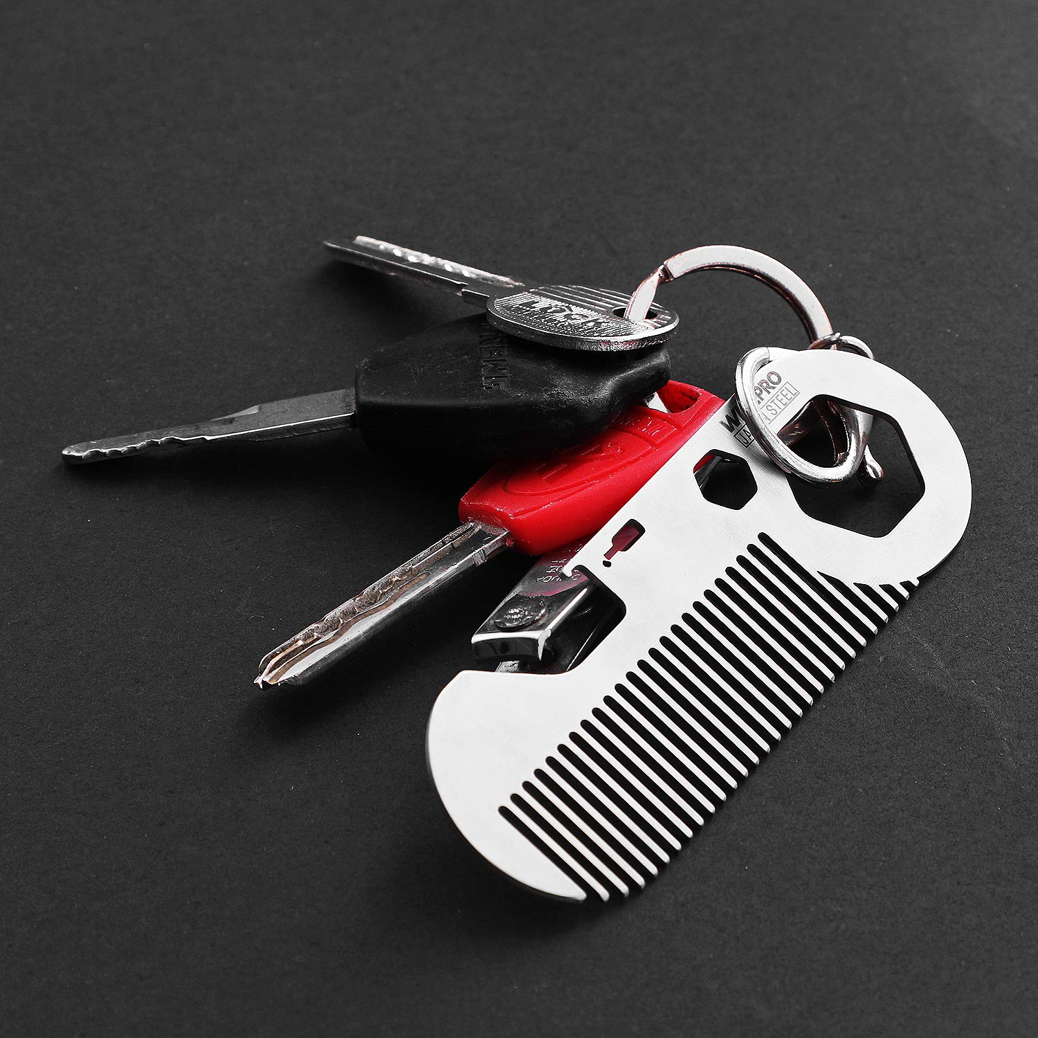 WISEPRO Beard Mustache Comb Fine Toothed Beard Comb Keychain Comb,Suitable For Beard Care Facial Hair Grooming(White Circle Corkscrew)