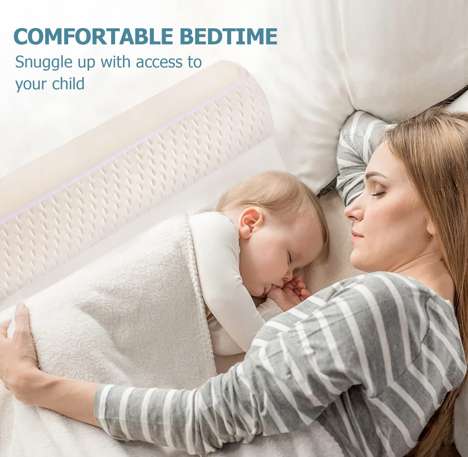 UBBCARE 66 Inches Extra Long Bed Rail, Memory Foam Rail Guard, Designed with Non-Slip Dot and 2 Strips, Washable Cover, Bed Rail for Baby, Toddlers, Kids, Fit for Twin, Full, Queen Size Bed