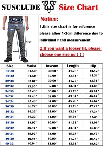 Susclude Men's Tactical Pants Stretch, 9 Pockets Rip Stop Lightweight Cargo Work Military Trousers Outdoor Hiking Plus Size Pants Black 40Wx32L