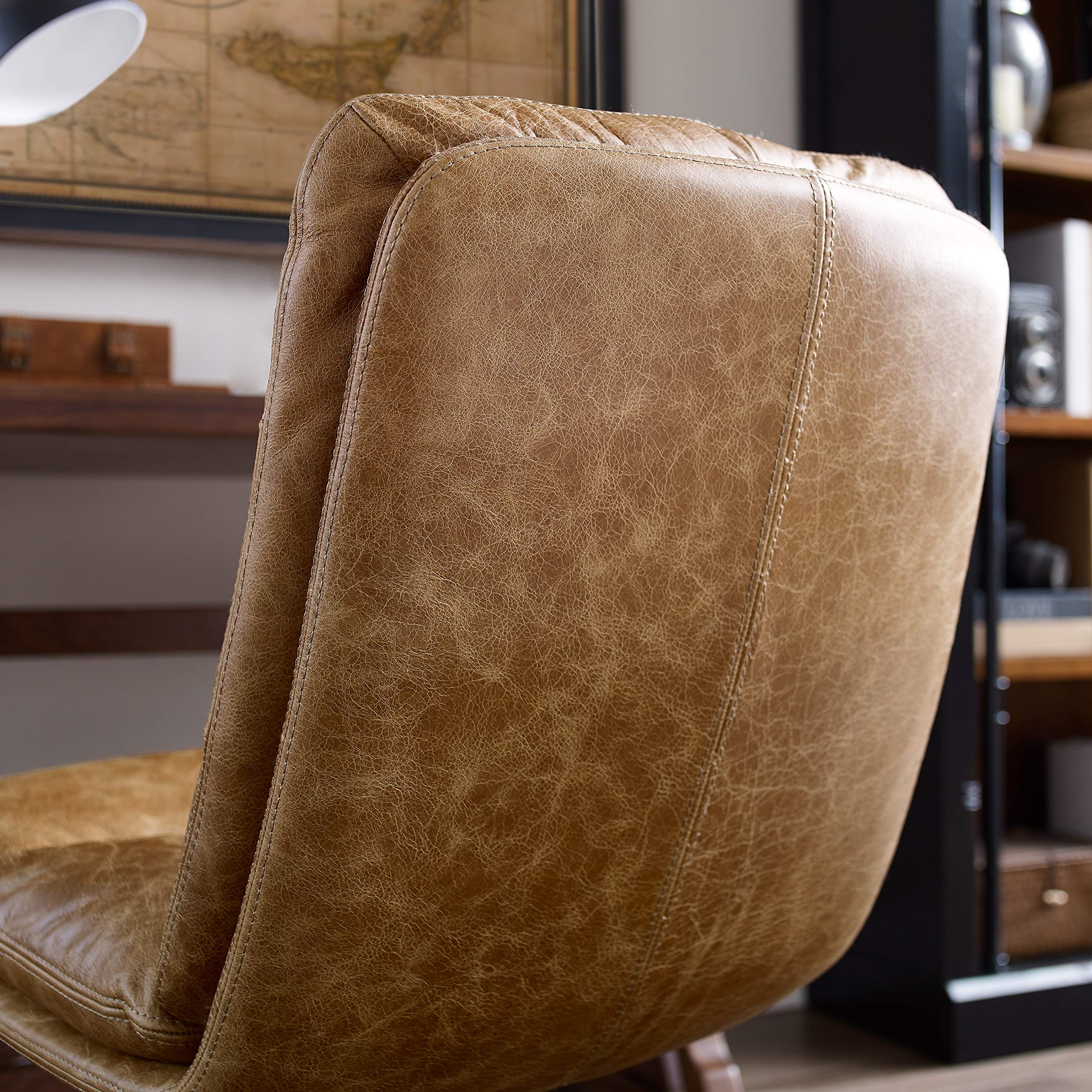 Volans Mid Century Modern Genuine Leather Swivel Home Office Desk Chair with Aluminum Alloy Base