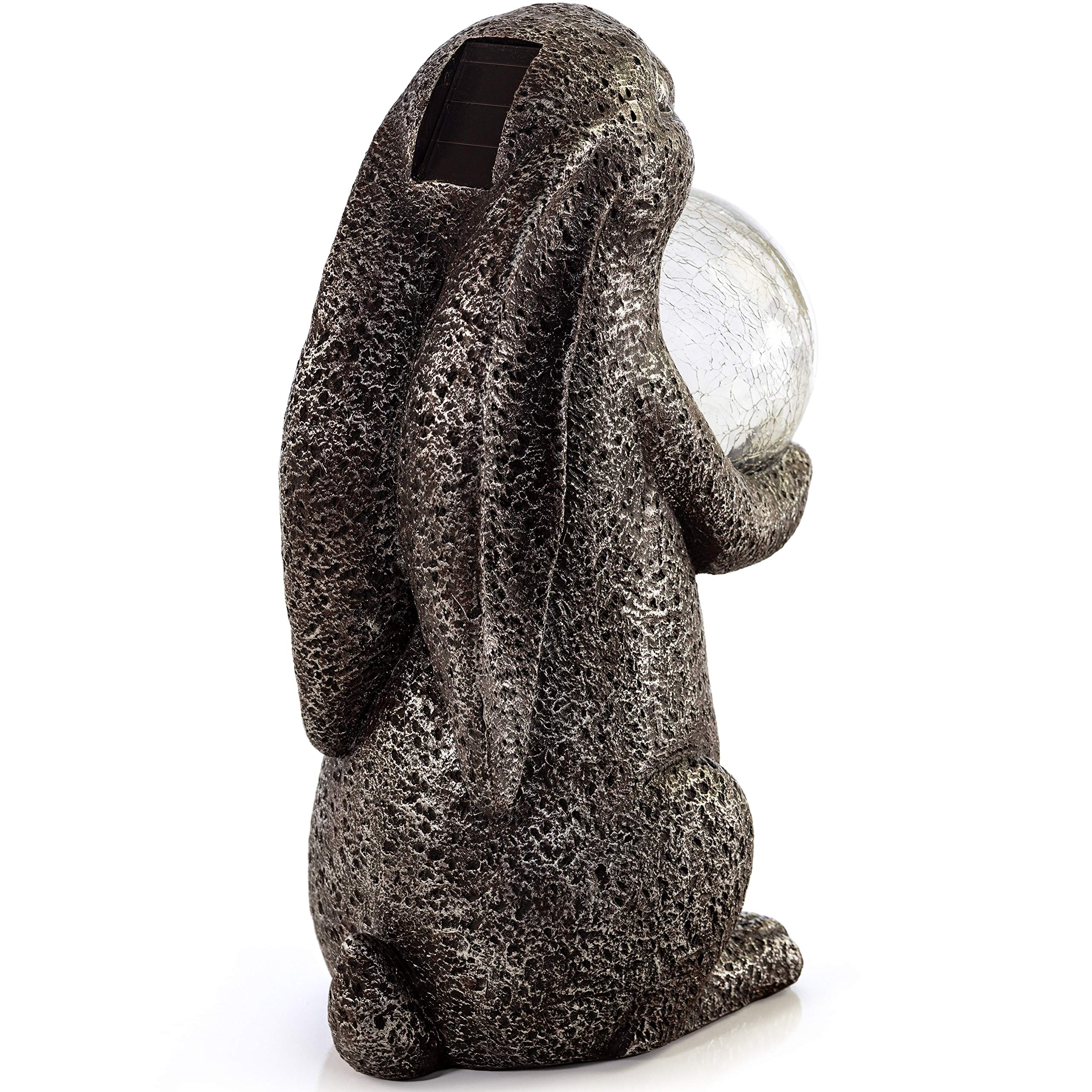 VP Home Mystical Rabbit Solar Powered Outdoor Decor Garden Light with Flickering LED Crackled Glass Globe Great Addition for Your Garden Solar Powered Light Garden Decorations Gifts