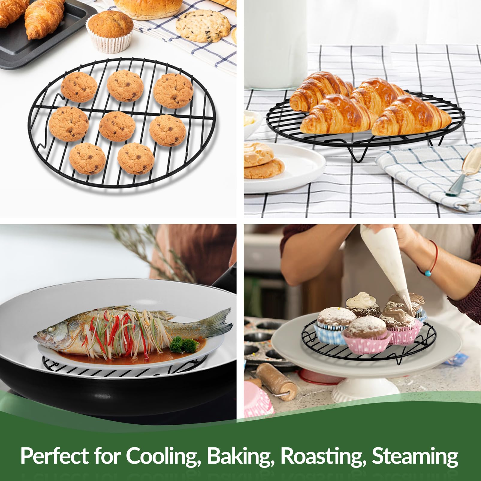TeamFar Round Cooling Rack, 7.5ββ Small Baking Roasting Grilling Rack with Stainless Steel Core & Non-stick Coating, for Cooking Steaming Cooling, Healthy & Sturdy, Oven Safe & Easy Clean β Set of 2