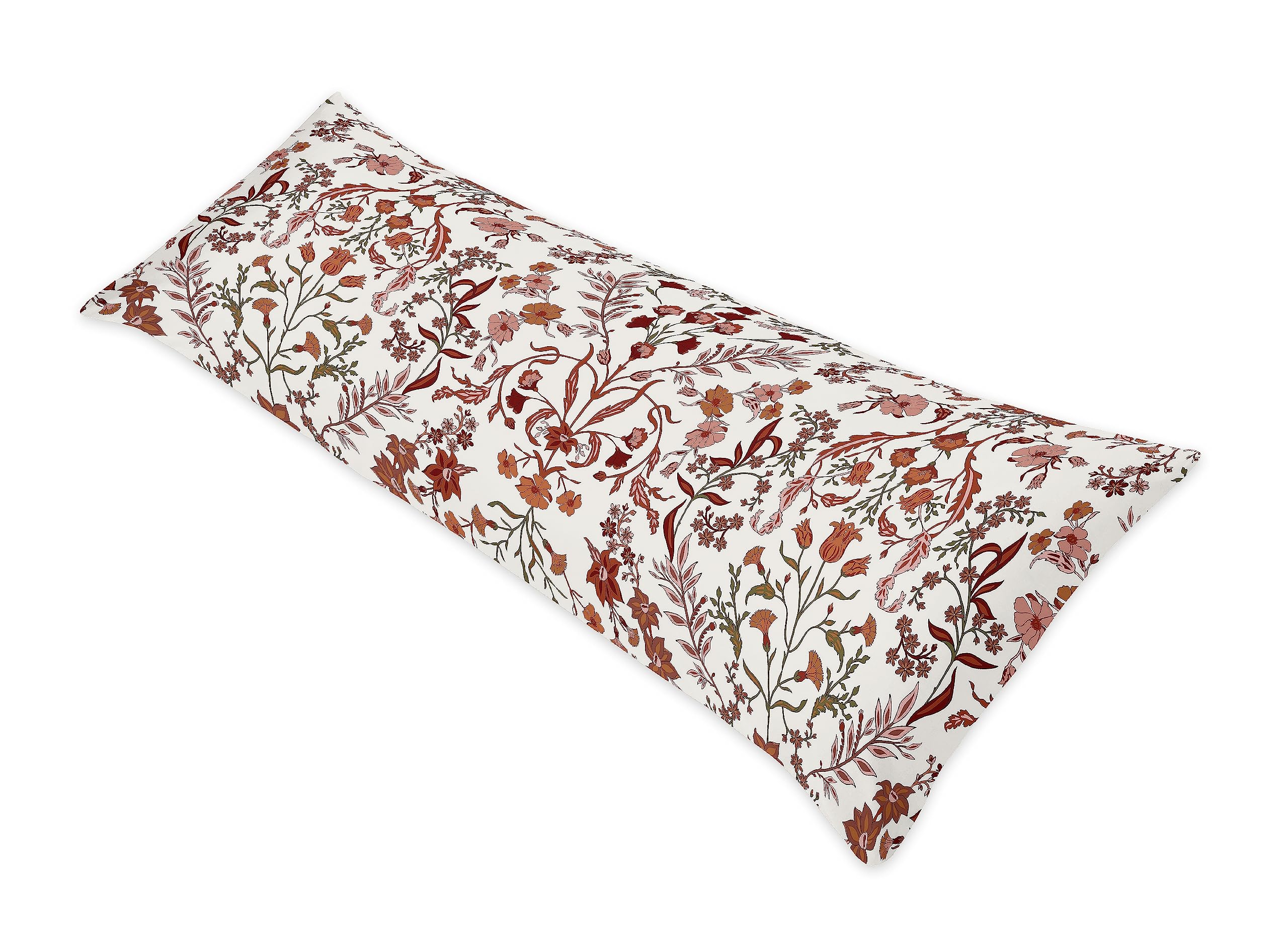 Sweet Jojo Designs Ivory Orange Boho Vintage Floral Women Girl Body Pillow Cover Case Decorative Accent Long Couch Kids Bed Pregnancy Pillowcase 54x20 - Bohemian Wildflower Botanical Farmhouse Fringe