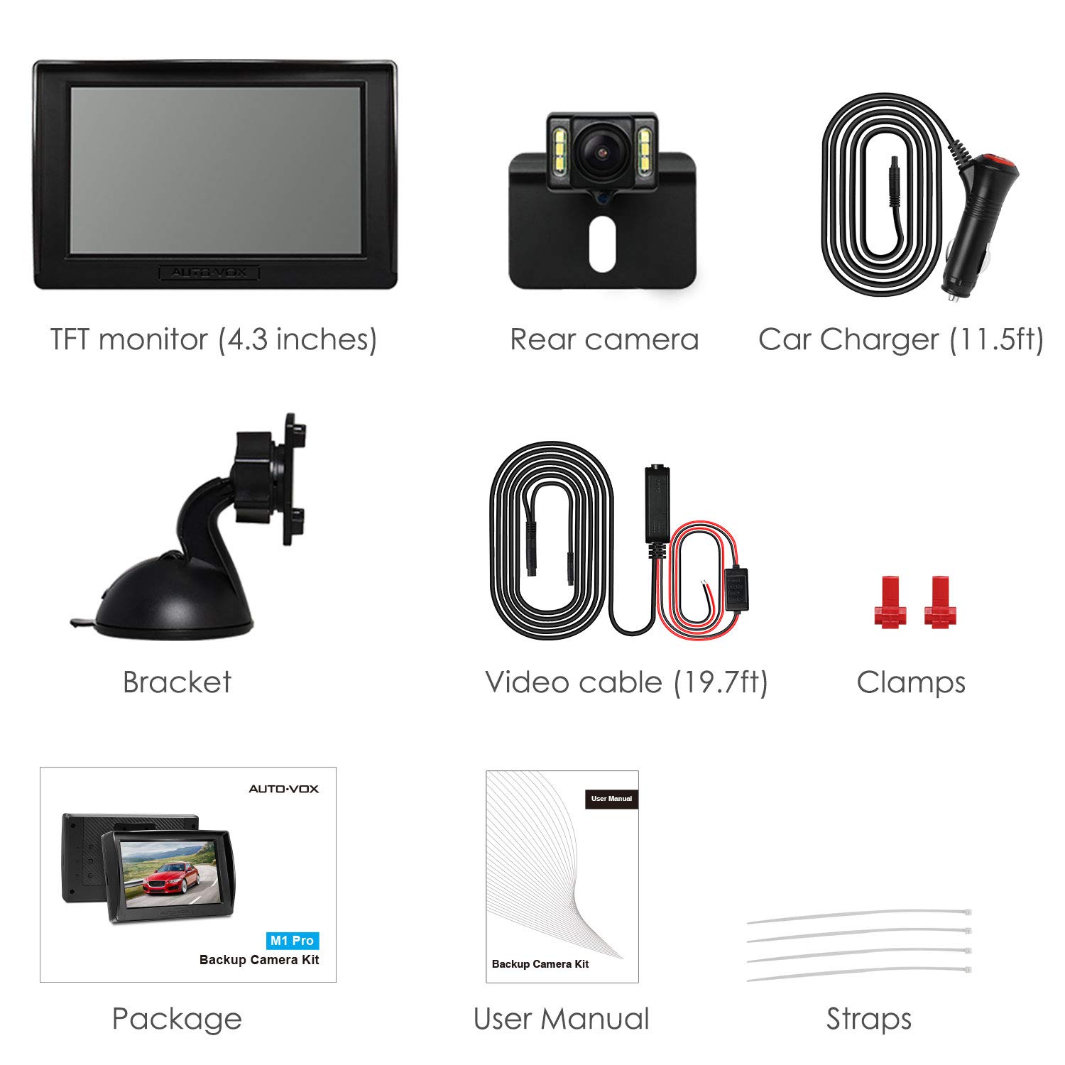 Upgrade M1PRO HD Backup Camera and Monitor Kit for Cars,Trucks,Pickup,Two Wire Easy Connection for Reverse/Continuous Use,IP68 Waterproof Rear View Camera with Super Night Vision