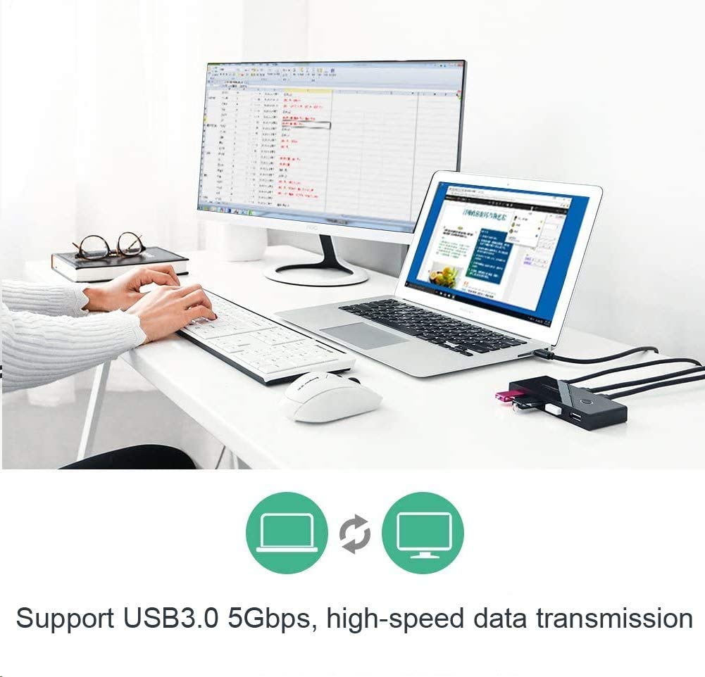 USB Switch Selector, Amtake USB 3.0 KVM Switch for 2 Computers Sharing 4 USB Devices Peripheral Switcher Hub for Mouse, Keyboard, Scanner, Printer with One-Button Swapping and 2 Pack USB A to A Cable