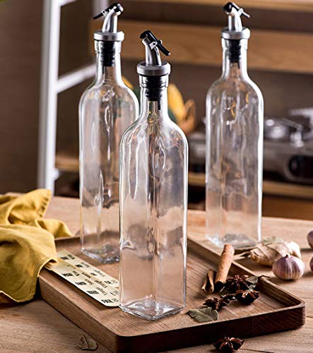 Tebery 4 Pack Oil and Vinegar Cruet Glass Bottles with Pourers, 17OZ Clear Glass Olive Oil Dispenser, Cooking Oil Container for Kitchen