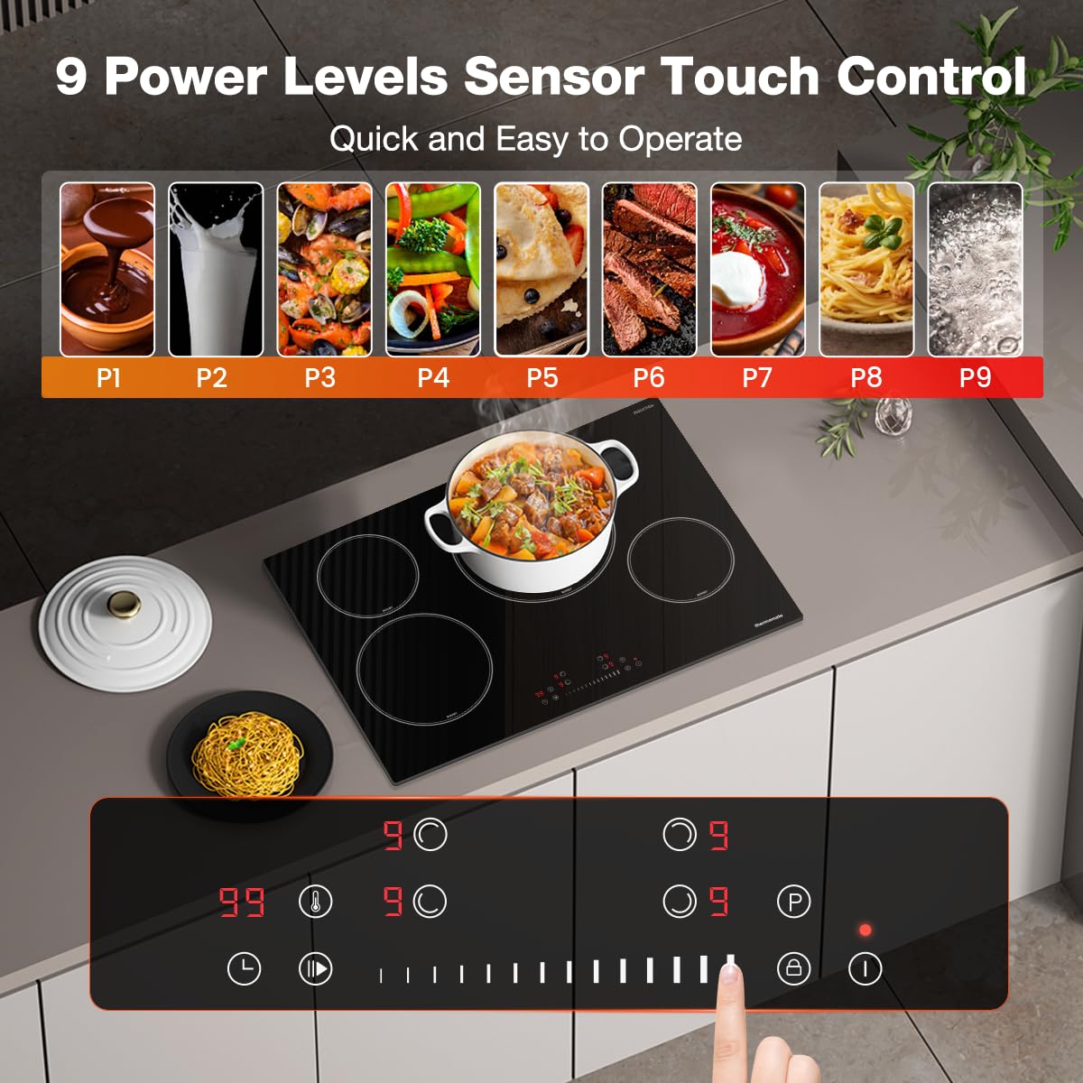 thermomate 30 Inch Induction Cooktop, 6500W Built in Induction Stove Top with 4 Boost Burner, ETL & FCC Certified Electric Cooktop, 9 Heating Level, Timer & Child Lock, Sensor Touch, 240V