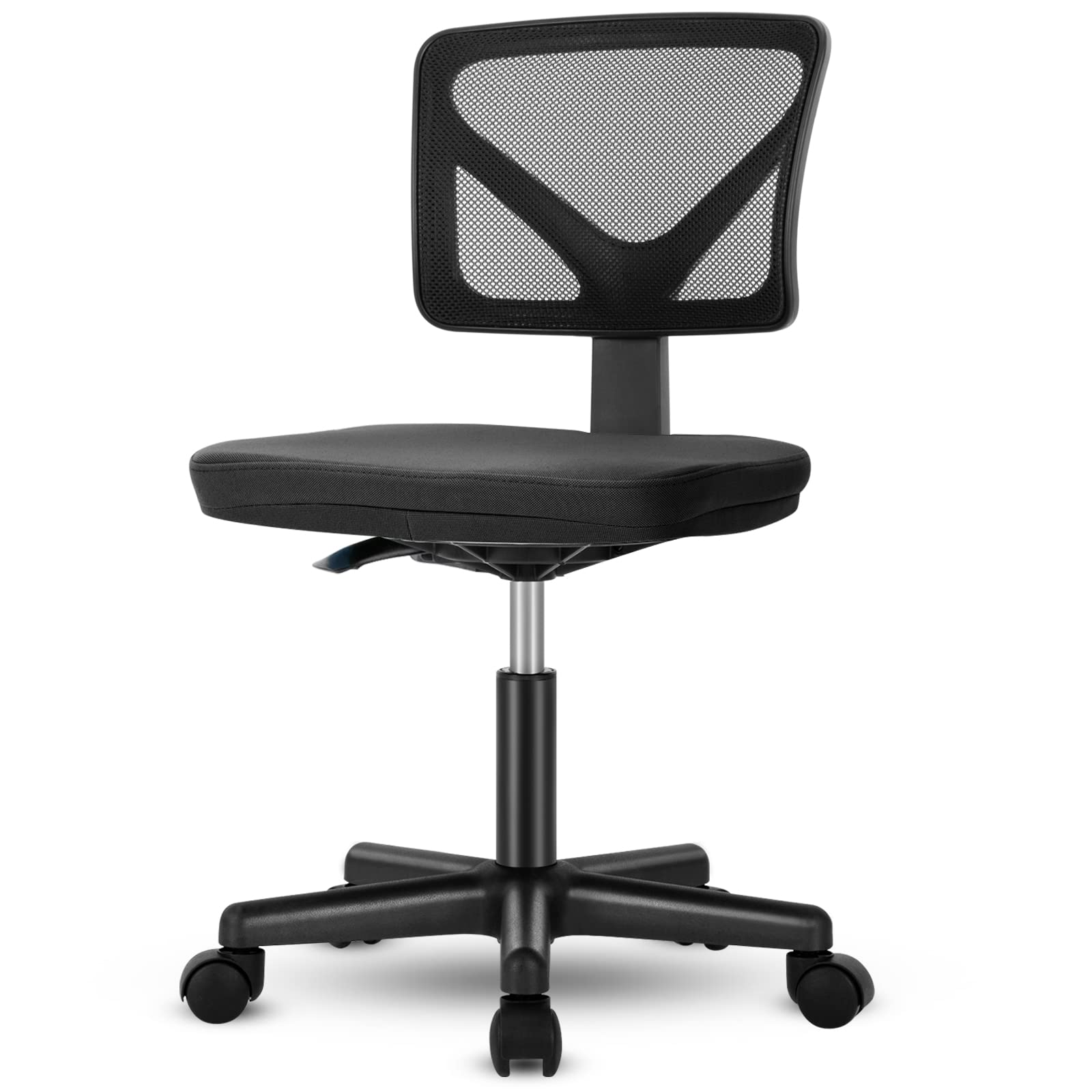 Sweetcrispy Desk with Drawer, 47", 2 Tier Drawers, Headphone Hook - Gaming & Mesh Office Chair, Lumbar Support, Armless - Black