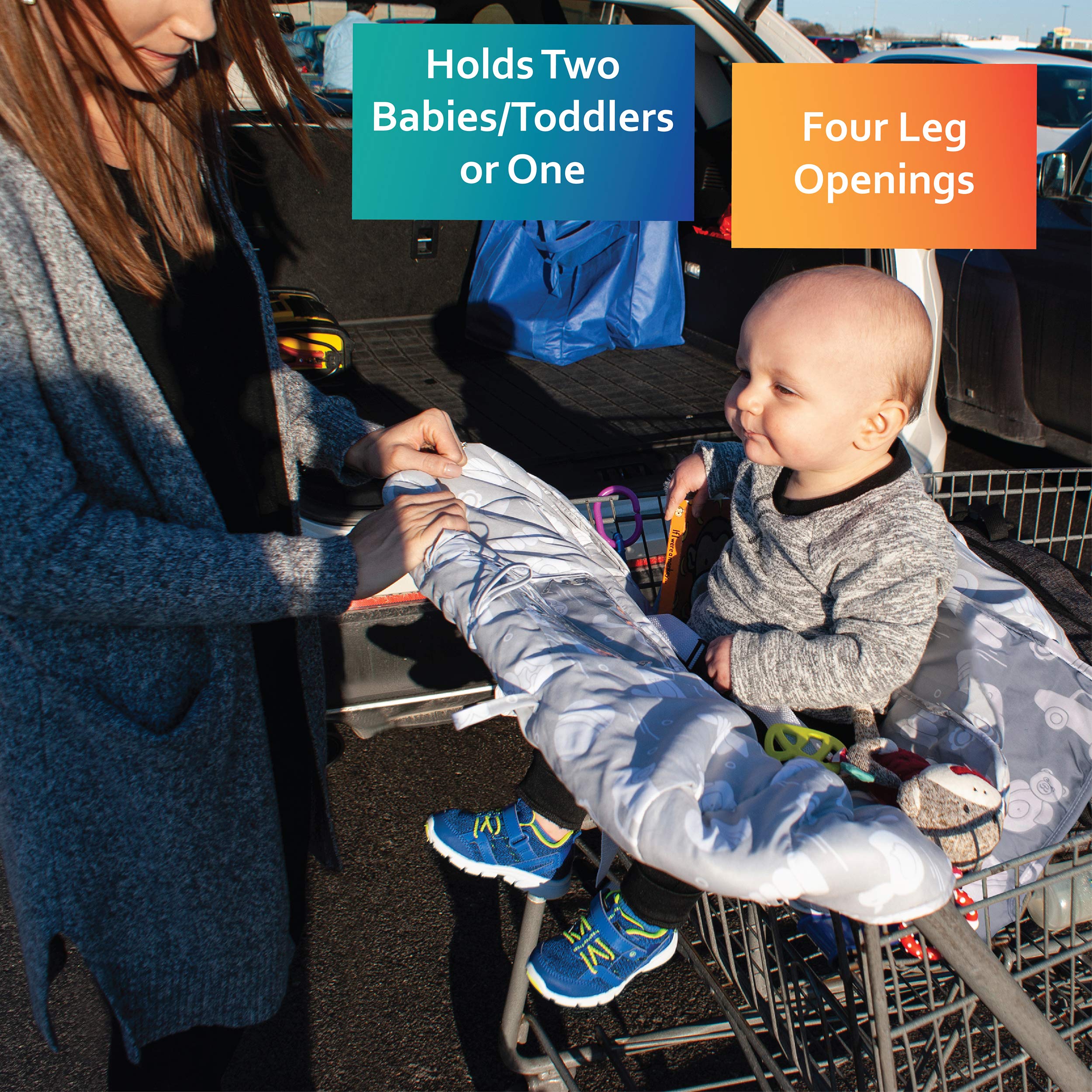 Twins Double Shopping Cart Covers fits Regular and Warehouse Large Child Grocery Basket Seats with Optional 2 or 4 Leg Holes Ditto Kiddo by Oopsababy