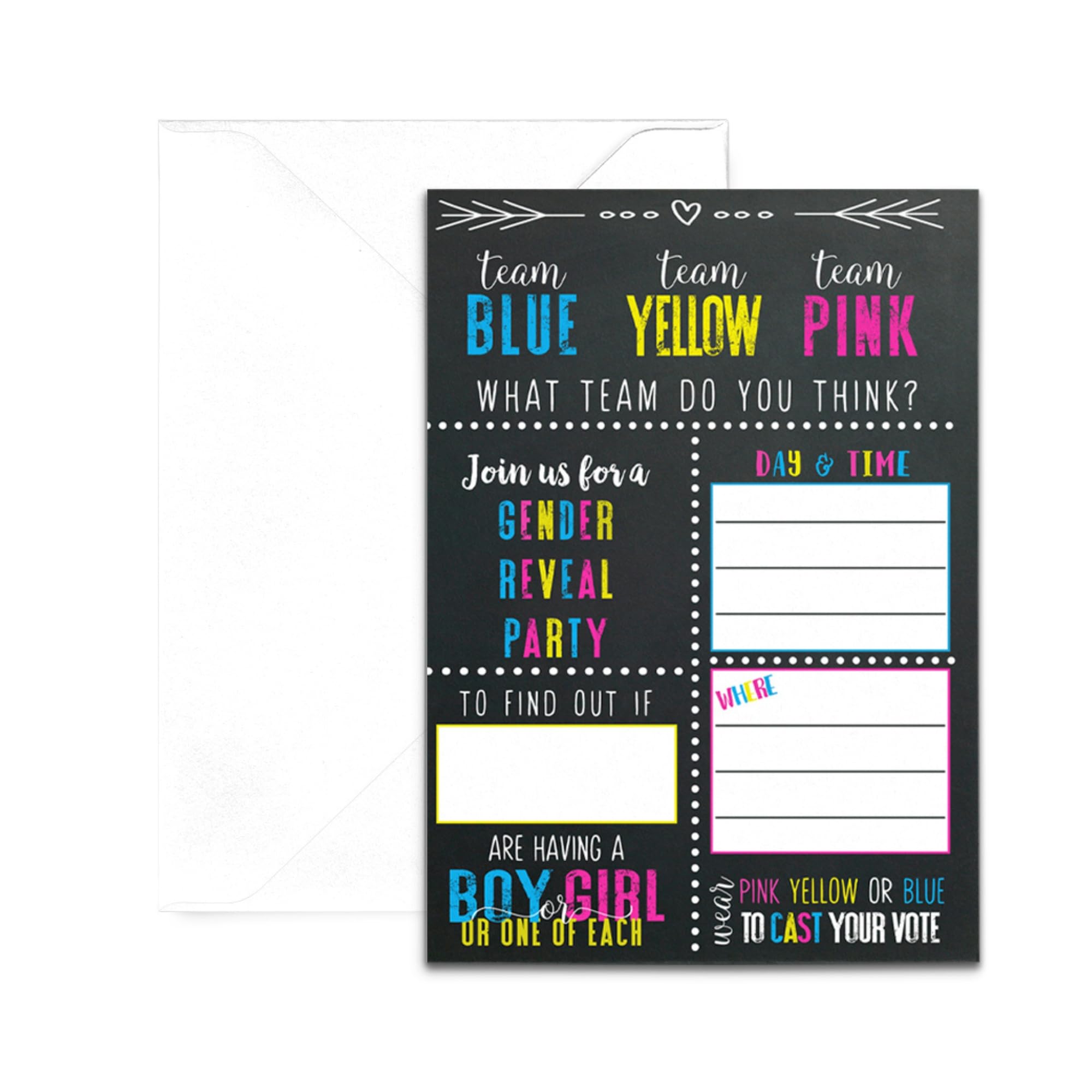Twins Gender Reveal Invitations with Envelopes (25 Pack) Blank Invites for Reveal Party Surprise - Team Pink or Blue Theme Boy, Girl, or Both - Blank Card Set 5x7