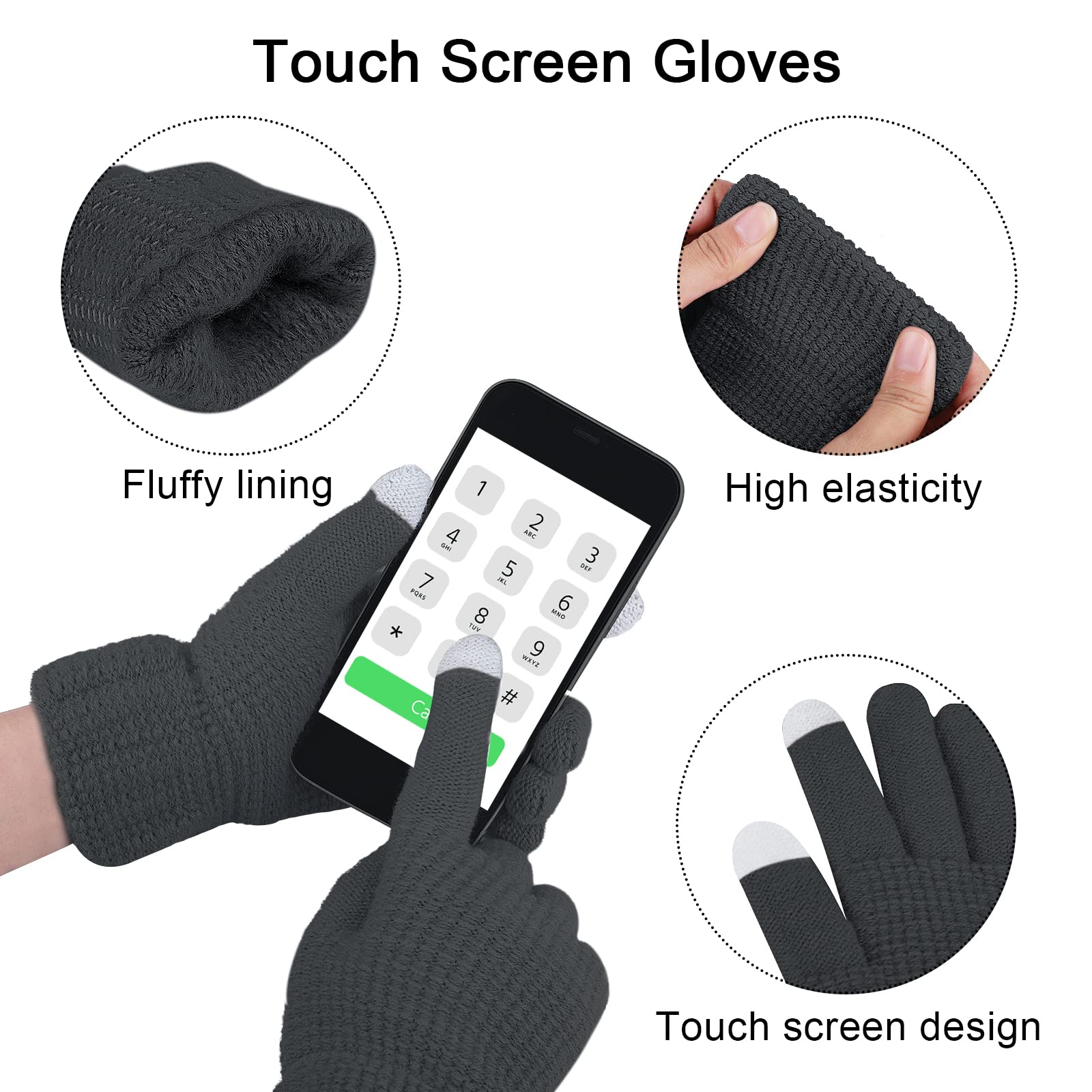 URATOT Winter Warm Knitted Sets Beanie Pompom Hat Scarves Winter Touchscreen Gloves Scarf Set for Men Women