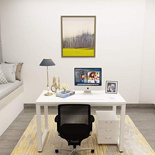 VebaCidi White Computer Desk for Home Office Laptop iPad TV Notebook PC 43" Study Writing Table Modern Simple Office Workstations White Metal Frame