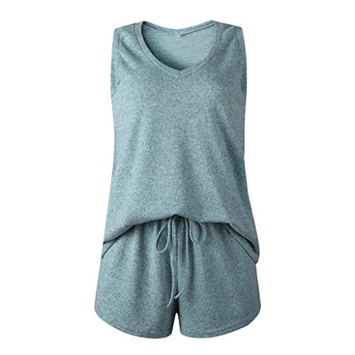Womens Two Piece Rib-Knit Pants Set Casual Deep V-neck Vest Bandage Outfits Tracksuit