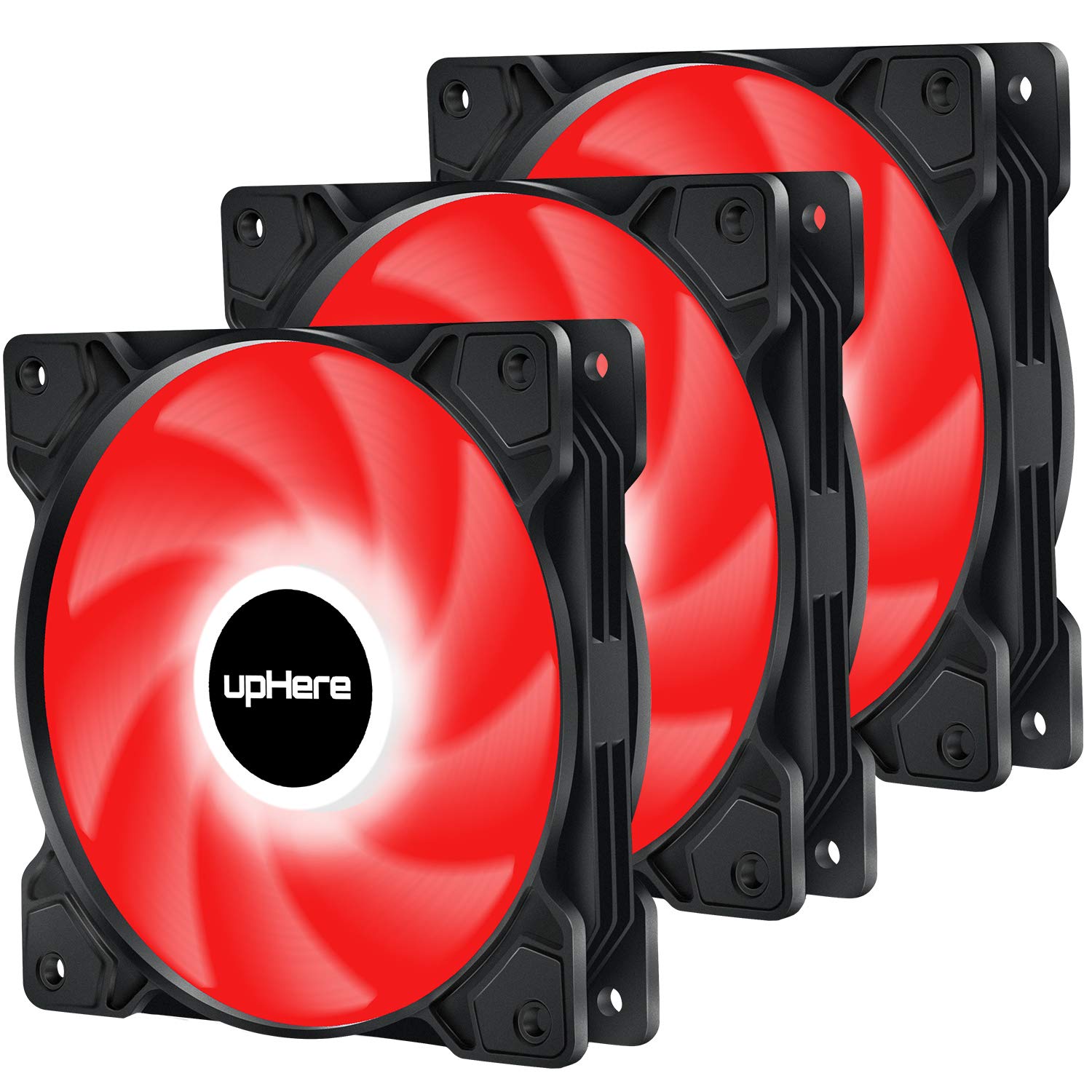 upHere 120mm 3-Pin High Airflow Long Life Red LED Case Fan for PC Cases, CPU Coolers, and Radiators 3-Pack,SR12-RD3-3-US