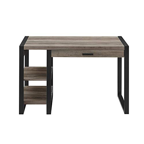 Walker Edison Modern Industrial Computer Gaming Desk Office Storage Shelves and Drawer with Electrical Outlet Home Office, 48 Inch, Grey Wash