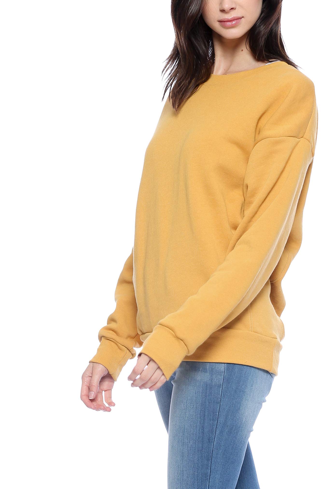 Urban Look Casual Loose Fit Fleece Pullover Sweatshirt (Medium, Solid Mustard)