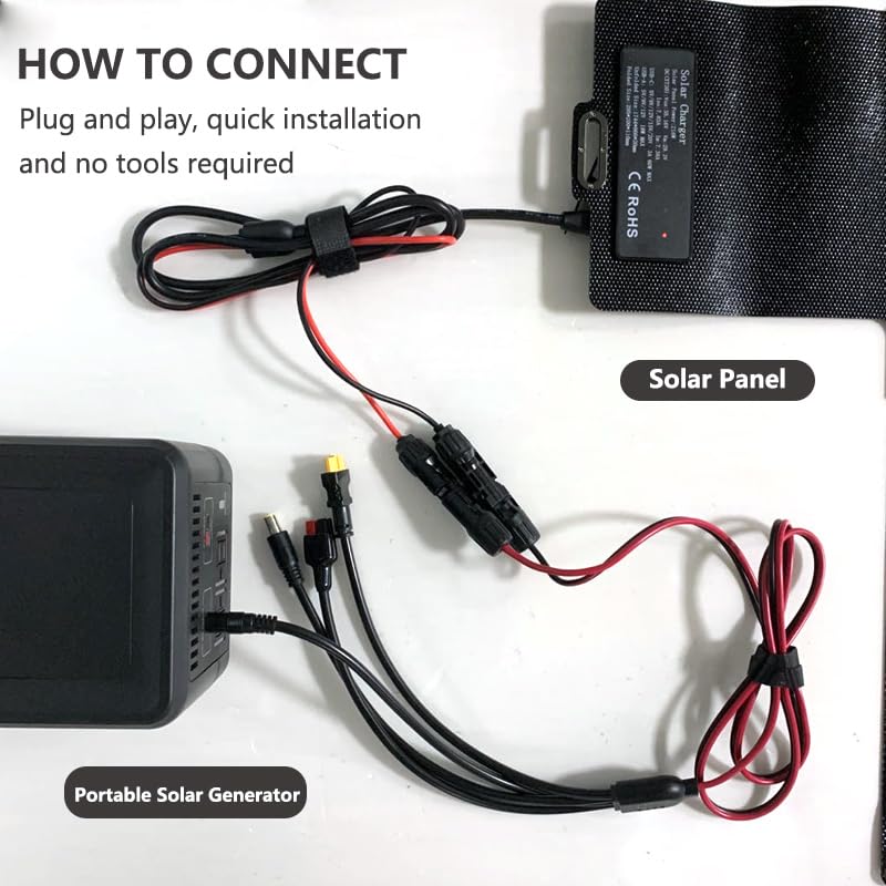 ZUKIWO 4-in-1 Power Panel Connector Wire Extension Cable Splitter with DC Adapter XT60 Plug MC4 Connectors Wire for Solar Panel Station