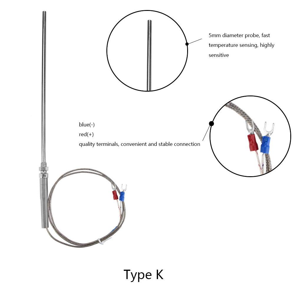 Type K Thermocouple, M8 Thread 200mm Type K Thermocouple Probe Temperature Sensor Wire 0-400℃(1M) Thermocouple Thermometer and Probe