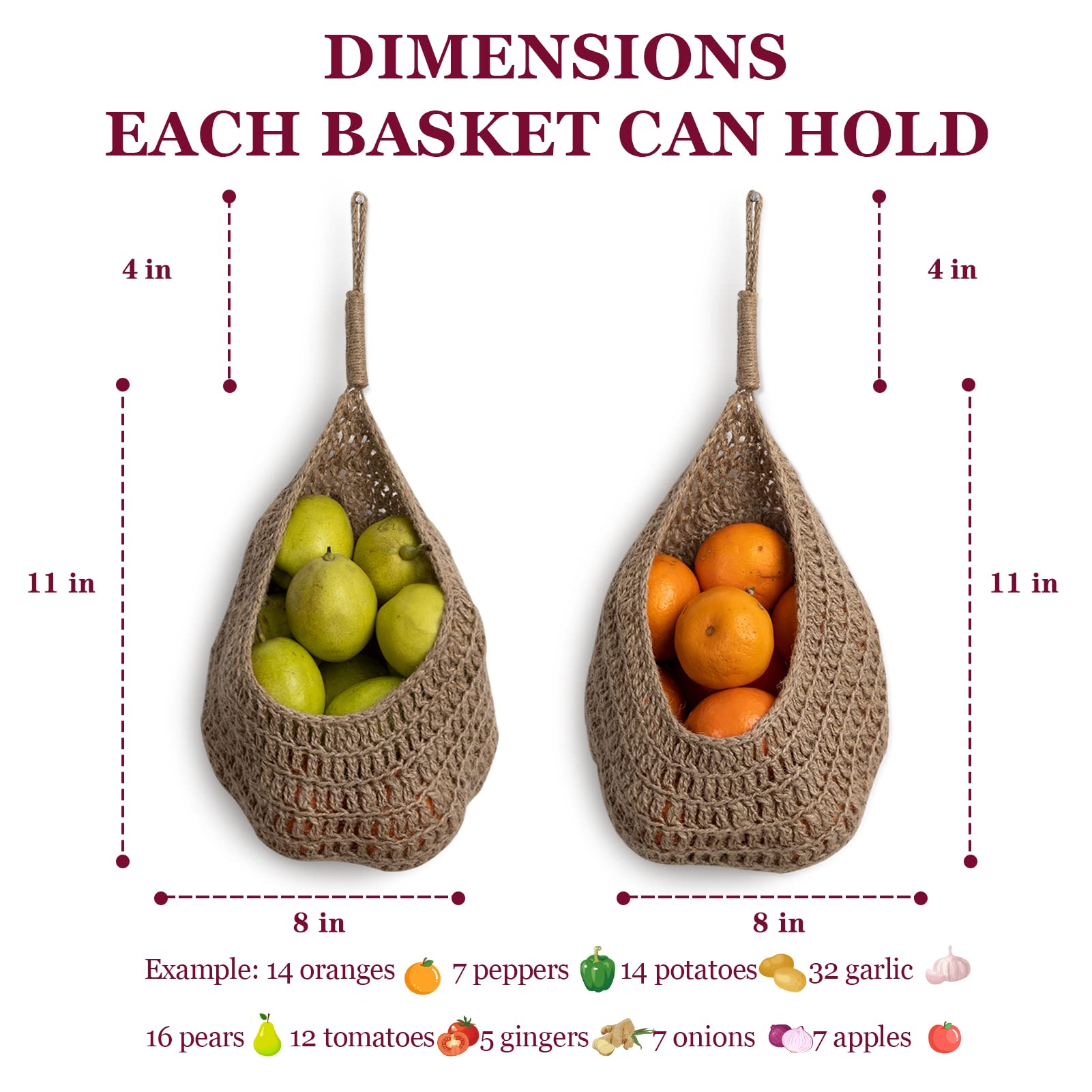 VK Living Jute Potato Onion Garlic Storage Baskets for Pantry