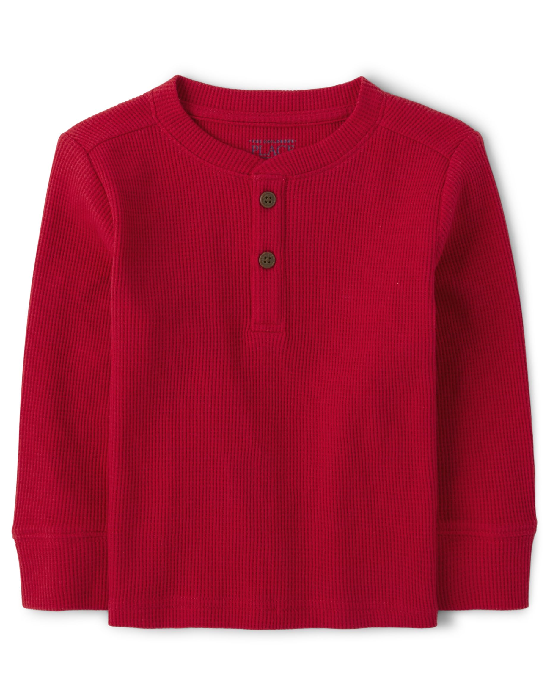The Children's Place Baby Toddler Boys Long Sleeve Thermal Henley Top, Classic Red, 3T