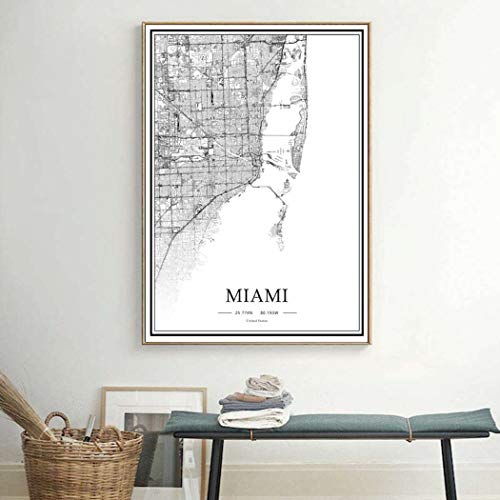 USA FL Miami Black&White Minimalist Art 20×28 City Map Painting Poster Home Decor Gift