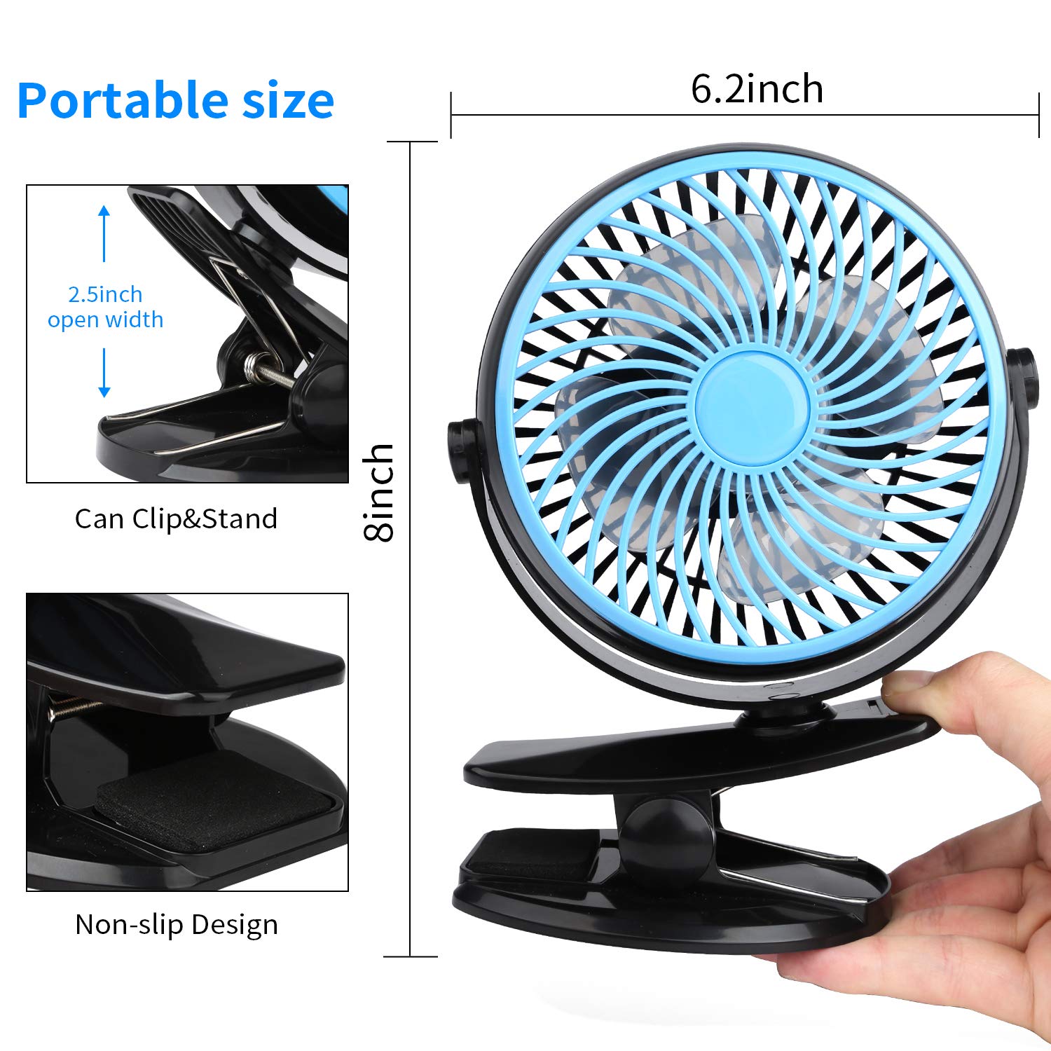 ZWANG 6 Inch Table Fans,USB Desk Fan , 360° Rotate USB Fan,Rechargeable Mini Clip Fan,USB Powered Stroller Fan, Personal Quiet Electric Fan for Home Office Camping