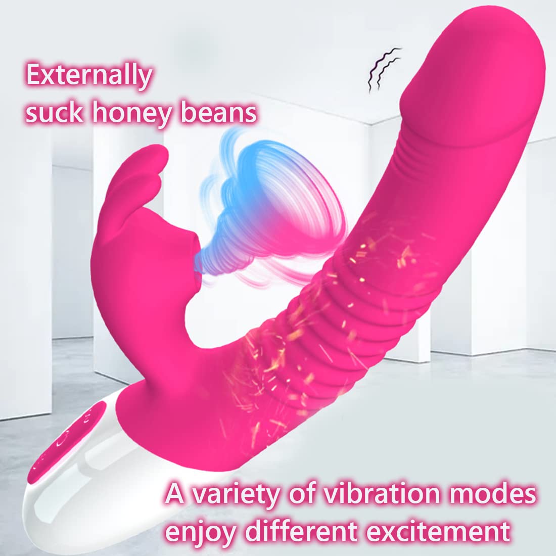Thrusting Rabbit Vibrator for Women, G Spot Dildo Vibrator 3 Thrusting Rotating and 7 Clitoris Stimulator Vibrator 3 in 1 Rechargeable Heating Anal Dildo Adult Sensory Sex Toys Rose Red US3