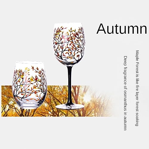 Zxsdjksd 2Pcs HOT-Autumn Tree Wine Glass - Fall Colors - Leaves of Red, Yellow, Orange - Hand Painted - Fall Leaf Easy to Use