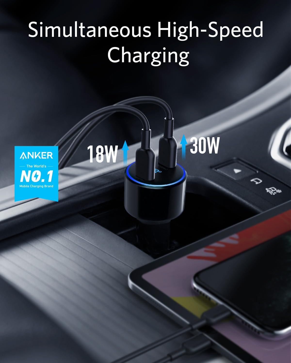 USB C Car Charger, Anker 48W 2-Port PIQ 3.0 Fast Charger Adapter, PowerDrive+ III Duo with Power Delivery for iPhone 12/12 Pro/12 Pro Max/11/11 Pro/11 Pro Max/XR/XS/X, Galaxy, Pixel, iPad Pro and More
