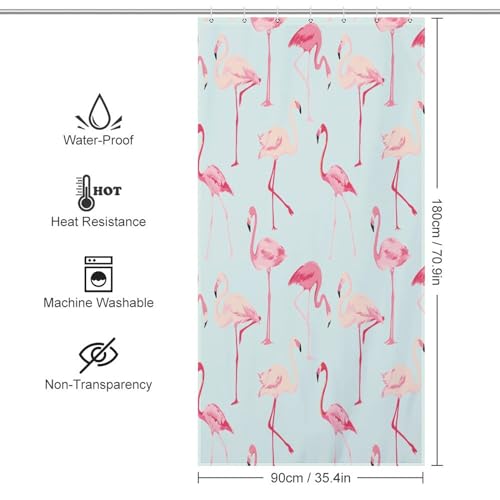 SZDIZOWE Pink Flamingo Bird Polyester Shower Curtain Plastic Hooks Waterproof Lightweight Shower Curtains for Bathroom