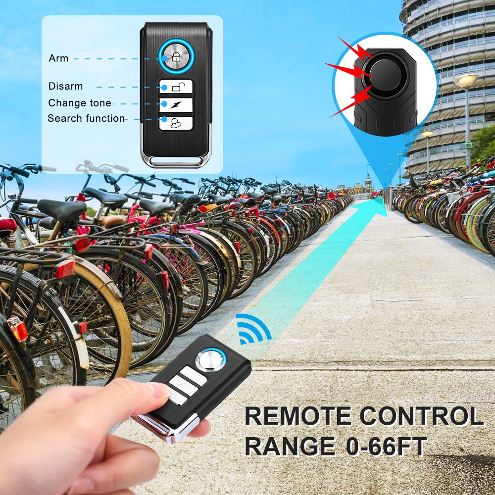 WSDCAM Anti-Theft Bike Alarm with Mount, 113dB Burglar Vibration Motorcycle Bicycle Alarm Security System Waterproof Cycle Bike Alarm with Remote