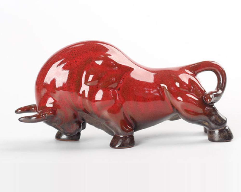 WEALTHCOMING Wall Street Bull Arts Statues,Exquisite Ceramic Fortune Bulls Figurines and Sculptures Home & Office Tabletop Decor (Unstoppable-Red)